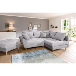Home Affaire Ecksofa &raquo;Rice L-Form, B: 223 cm - OTTO. Verl&auml;ssliche Qualit&auml;t.&laquo; Set: Sofa & Hocker, 3 Zierkissen, Federkern grau Luxus-Microfaser (100% 