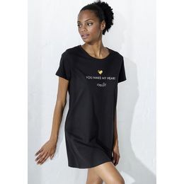 VIVANCE DREAMS BY LASCANA Sleepshirt schwarz Gr. 32/34 f&uuml;r Damen. Rundhals und Print. Basic. Nachhaltig.