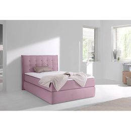 Home Affaire Boxspringbett &raquo;Sagres&laquo; Kopfteil mit 2farbiger Flatterbiese und zweifarbigen Kn&ouml;pfen rosa Feinstruktur(100% Polyester);Bezug der 
