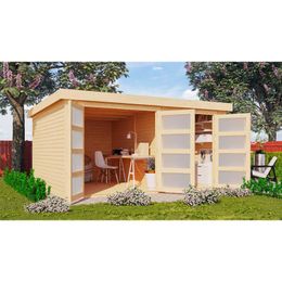 Karibu Gartenhaus &raquo;M&uuml;hlentrup 3&laquo; terragrau oder naturbelassen beige Holzwerkstoff ohne Fu&szlig;boden