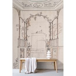 Livingwalls living walls Vliestapete &raquo;Tapete V&ouml;gel & Architektur Beige Braun Historisch&laquo; matt glatt Vlies B/L: 2,7m x 2m, Rollen: 1