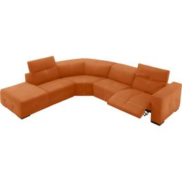 Egoitaliano Ecksofa &raquo;Sauvanne, Designsofa der Extraklasse, elegant und bequem, L-Form&laquo; wahlweise mit elektrischer Relaxfunktion, Kopfteilverstellung orange Leder 