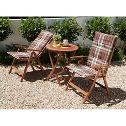 Merxx Balkonset &raquo;Borkum&laquo; 2x Klappsessel, inkl. Sitz- und R&uuml;ckenkissen, 1x Klapptisch &Oslash; 65 cm, 5 Stk. tlg. Eukalyptusholz, FSC Mix, geeignet f&uuml;r 2 