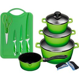 King Topf-Set &raquo;ALUGUSS&laquo; Set, je 1 Kochtopf 16/20/24 cm, 1 Stieltopf 16 cm, Schneidebrett mit Messer, 14 Stk. tlg. Aluminiumguss gr&uuml;n Einheitsgr&ouml;&szlig;e