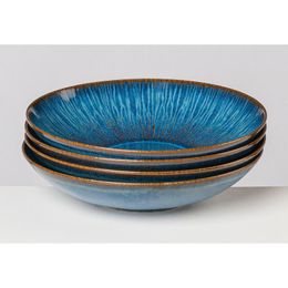 gipfelst&uuml;ck Suppenteller &raquo;Teller Set, Eisfall&laquo; Scandi-Style, gl&auml;nzende Reaktivglasur, jedes St&uuml;ck ein Unikat blau Steinzeug 22cm
