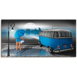 Artland Wandbild &raquo;Regennacht in Blau mit Bulli T1&laquo; Auto 1 Stk. tlg. als Leinwandbild, Poster in verschied. Gr&ouml;&szlig;en blau Leinwand B/H/T: 100cm x 50cm, 