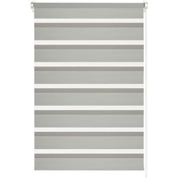 Gardinia Doppelrollo &raquo;Easyfix&laquo; halbtransparent Sichtschutz mit Bohren/ohne Bohren freih&auml;ngend segmentweise gewebter Stoff grau Polyester 150cm, 