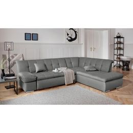 DOMO collection Ecksofa &raquo;MONA 271x213 cm, modern und komfortabel&laquo; whlw. mit Bett- und Armlehnfunktion, L-Form grau Struktur fein 100% Polyester;