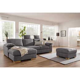 OTTO home Ecksofa &raquo;Ventura L-Form&laquo; wahlweise mit Schlaffunktion und Schlaffunktion/Bettkasten grau Luxus-Microfaser in Lederoptik (100% Polyester);
