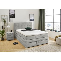 Jockenh&ouml;fer Boxspringbett &raquo;AMY in Cord, erh&auml;ltlich in den Breiten 120cm & 140cm&laquo; mit Bettkasten & Topper grau Bezug Bett: Cordstoff (100% Polyester);Topper und 