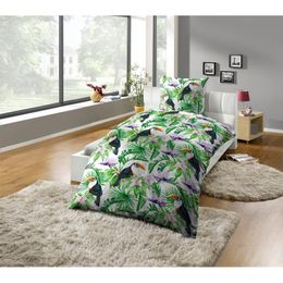 Kinzler Bettw&auml;sche &raquo;Bettw&auml;sche Mikrofaser-Seersucker "Dschungel"&laquo; 2 Stk. pflegeleicht bunt Microfaser, Obermaterial: 100% Polyester B/L: 155cm x 220cm