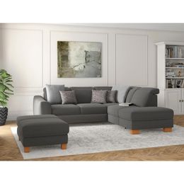 Sit & More sit&more Ecksofa &raquo;Dundee L-Form&laquo; mit Federkern und Massivholzf&uuml;&szlig;en, wahlweise mit Kopfteilverstellung grau B/H/T: 263cm x 86cm x 219cm, Luxus-