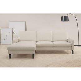 Home Affaire Ecksofa inkl. saugroboterfreundliche H&ouml;he & schmale Armlehnen beige 100% Leder B/H/T: 244cm x 86cm x 164cm, Dickleder, Longchair links, 