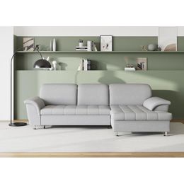 DOMO collection Ecksofa &raquo;FRANZI 278x170x81 cm, Steppung im Sitzbereich, L-Form&laquo; wahlweise mit Bettfunktion, Bettkasten und Kopfteilverstellung silber 