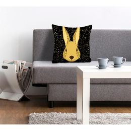 queence Dekokissen &raquo;Ares&laquo; mit einem Hasen im Weltraum schwarz Polyester B/L: 40cm x 40cm, 1 Stk.