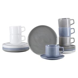 Creatable Kaffeeservice &raquo;Session, Service, 18-tlg.&laquo; Teller ohne Fahne mit gro&szlig;em Spiegel, Elegantes Rillenrelief grau Porzellan 18