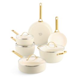Greenpan Kochtopfset Padova Reserve, Creme, Gold, Metall, Glas, 6-teilig, 0 L, rund, Kochen, T&ouml;pfe, Topfsets