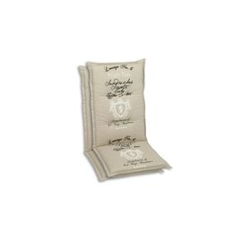 Sesselauflagenset, Beige, Textil, 2-teilig, F&uuml;llung: Schaumstoff, Vlies, 50x7x120 cm, Oeko-Tex&reg; Standard 100, pflegeleicht, hochwertige Qualit&auml;t, langlebig, f&uuml;r den Au&szlig;enbereich geeignet, mittels B&auml;ndern zu befestigen, Gurtband befestigen, Outdoor-Kissen, Gartenstuhlauflagen, Hochlehner-Auflagen