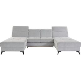 OTTO home Wohnlandschaft &raquo;Cardiz U-Form&laquo; inkl.Kopfteilverstellung und Federkern wahlweise mit Schlaffunktion grau Webstoff (100% Polyester);Luxus-