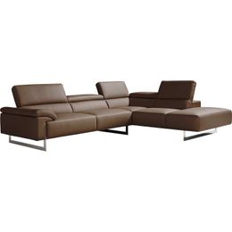 Egoitaliano Ecksofa &raquo;Malika, elegant und bequem, Designsofa, L-Form&laquo; mit Ottomane, inkl. Kopfteilverstellung und chromfarbenen Metallf&uuml;&szlig;en braun Leder &raquo;BULL&laquo; (