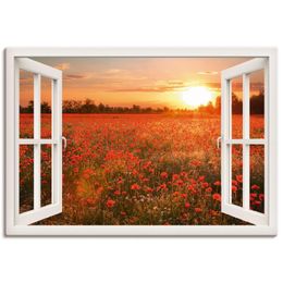 Artland Wandbild &raquo;Fensterblick Mohnblumenfeld&laquo; Blumen 1 Stk. tlg. als Leinwandbild, Poster in verschied. Gr&ouml;&szlig;en wei&szlig; Leinwand B/H/T: 70cm x 50cm, Leinwandbild