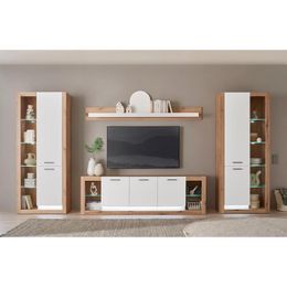 Home Affaire Wohnwand &raquo;Brixen, moderne Anbauwand, Wohnzimmer-Set, Eiche Evoke Dekor mit Wei&szlig;&laquo; Set, 4 Stk. tlg. wei&szlig; Holzwerkstoff B/H/T: 398cmcm x 