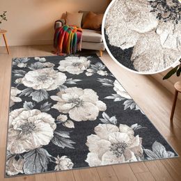 OTTO home Teppich &raquo;Florent, Blumen Design, Vintage&laquo; rechteckig 9 mm H&ouml;he Floral, detailreiche Bl&uuml;ten, Botanical, elegant, Wohnzimmer grau Kunstfaser B