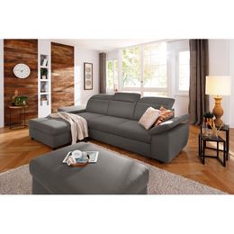 OTTO home Ecksofa &raquo;Mauritius L-Form&laquo; mit Kopfteil- und Armlehnverstellung, Schlaffunktion & Bettkasten grau Struktur fein (100% Polyester);Luxus-