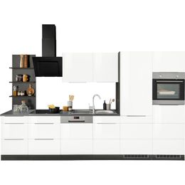 KOCHSTATION K&uuml;chenzeile &raquo;KS-Brindisi Breite 340 cm&laquo; wahlweise mit E-Ger&auml;ten und Induktion, mit MDF-Fronten und Regal wei&szlig; B/H/T: 340cm x 200cm x 60cm,