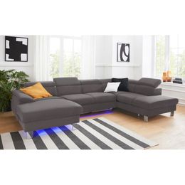 COTTA Wohnlandschaft &raquo;Komaris U-Form, B: 320 cm&laquo; mit Kopfteilverstellung, optional Schlaffunktion, Bettkasten & Licht grau Microfaser PRIMABELLE (100%