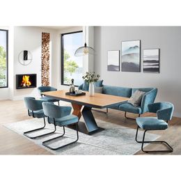 K+w Komfort & Wohnen K+W Komfort & Wohnen Essgruppe &raquo;Mikkado Tube&laquo; 6 Stk. tlg. 4 Freischwinger und einem Funktionesstisch blau B/H/T: 242cm x 88cm x 71cm, Flachgewebe, 