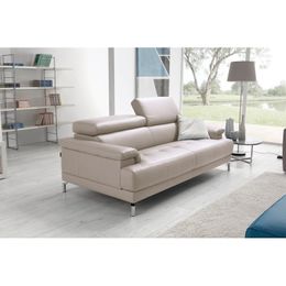 Egoitaliano 2,5-Sitzer &raquo;Soul, Design und Sitzkomfort auf hohem Niveau, tolle Details&laquo; inkl. Kopfteilverstellung f&uuml;r noch mehr Komfort, Designfu&szlig; grau Leder &raquo;BULL&laquo;