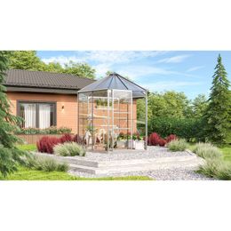 Vitavia Gew&auml;chshaus &raquo;Juno 4500, mit Stahlfundamentrahmen&laquo; Alu-Profile,3 mm Sicherheitsglas, Dach 6 mm Hohlkammerplatten silber B/H/T: 220,9cm x 263cm x 