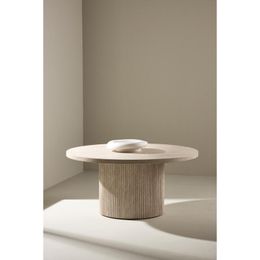 Couchtisch &raquo;H&auml;r&ouml;n, runder Couchtisch in Travertinoptik, &Oslash; 80 cm&laquo; Sofatisch, MDF, 3D-Papier, rund, niedrig, edel B/H/T: 80cm x 38cm x 80cm
