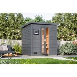 Karibu Saunahaus &raquo;Talo 2&laquo; Set, Ofen 9 KW externe Strg easy grau Saunaofen, externe Steuerung, (ohne Ofen)