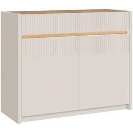 FORTE Kommode &raquo;Oak Squere Kommode, SK Vollauszug&laquo; B/H/T 105,3/85,9/41,5 cm Beleuchtung, Soft Close, Lamellenoptik beige Holzwerkstoff B/H/T: 105,3cm x