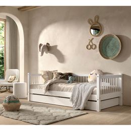 Vipack Einzelbett Made in Europe, mit LF 90x200 cm, wahlweise mit o. ohne Bettschublade, Buche wei&szlig; wei&szlig; Liegefl&auml;che L&auml;nge B: 200cm x 90cm, Mit Bettschublade