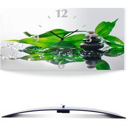 Artland Wanduhr &raquo;Spa mit Steinen und Bambus&laquo; wahlweise mit Quarz- oder Funkuhrwerk, lautlos ohne Tickger&auml;usche gr&uuml;n B/H/T: 60cm x 30cm x 0,3cm, Funkuhr