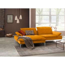 W.Schillig Ecksofa &raquo;enjoy&MORE, mit tollem Sitzkomfort, elegant und bequem, L-Form&laquo; mit Sitztiefenverstellung, F&uuml;&szlig;e silber matt, Breite 294 cm gelb 
