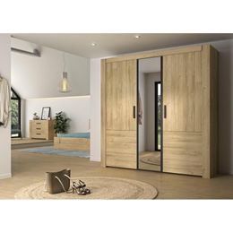 Kleiderschrank &raquo;Sofia&laquo; Inneneinteilung : 1/3 Tablare, 2/3 H&auml;nge gold Holzwerkstoff Eiche Goldfarben, B/H/T: 223cm x 222cm x 58cm, T&uuml;ren: 3 Stk.