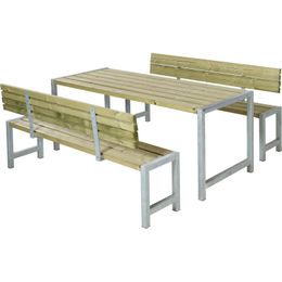 Plus Garten-Essgruppe &raquo;Plankengarnituren&laquo; 3 Stk. tlg. bestehend aus: Tisch und 2 B&auml;nke + 2 R&uuml;ckenlehnen beige B/H/T: 185cm x 81cm x 186cm