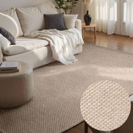 ELLE DECORATION Wollteppich &raquo;Beans&laquo; rechteckig 10 mm H&ouml;he Handweb Teppich Wolle, Perlenstruktur, Wohnzimmer, Schlafzimmer, Flur beige Wolle B : 140cm 