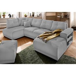 Home Affaire Wohnlandschaft &raquo;Viborg U-Form&laquo; mit Regal in der Armlehne, wahlweise mit Bettfunktion grau Filzoptik (100% Polyester);Struktur (100% 
