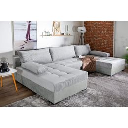 Collection AB Wohnlandschaft &raquo;Josy U-Form, B: 307 cm&laquo; Schlaffunktion & Bettkasten, Federkern grau 100%Polyester B/H/T: 307cm x 41cm x 161cm, Cord 