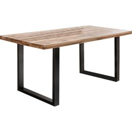 Home Affaire Esstisch &raquo;New York&laquo; mit Platte aus ge&ouml;lter Balkeneiche Lamelle schwarz B/H/T: 180cm x 77cm x 90cm