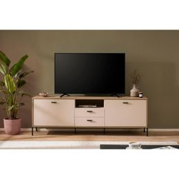 Home Affaire Lowboard &raquo;Fredericia, TV-Schrank in Kaschmir, moderner TV-Unterschrank, Kommode&laquo; zeitlos, schwarze Metallgriffe und -f&uuml;&szlig;e, ausreichend 