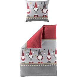 Bierbaum Bettw&auml;sche &raquo;4104&laquo; 2 Stk. Mako-Satin und Biber, 100% Baumwolle, pflegeleicht, kuschelig weich rot Biber, Obermaterial: 100% Baumwolle B/L: 