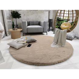 OCI DIE TEPPICHMARKE Hochflor-Teppich &raquo;ALISSA, Fell Haptik&laquo; rund 38 mm H&ouml;he Kuschelig softer weicher Flor, Kaninchen Fell Haptik, getuftet grau 