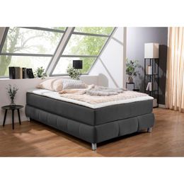 Home Affaire Boxspringbett &raquo;Salo&laquo; Ohne Kopfteil, inkl. Topper, auch in &Uuml;berl&auml;nge 220 cm grau Samtoptik, Liegefl&auml;che B/L: 120cm x 200cm, Gewicht bis: 
