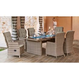 Merxx Garten-Essgruppe &raquo;Riviera&laquo; 6x Sessel inkl. Sitz- und R&uuml;ckenkissen, 1x Tisch 200x100 cm, 13 Stk. tlg. Polyrattan, Stahl, inkl. Auflagen, geeignet